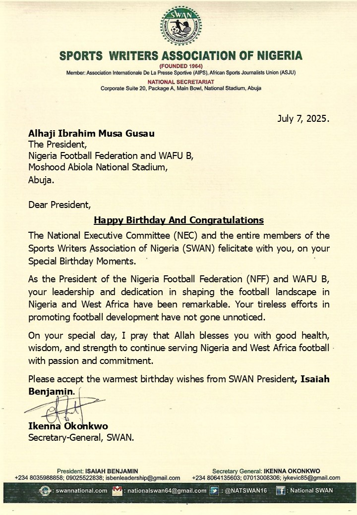 SWAN Celebrates NFF President Alhaji Ibrahim Musa Gusau On His Birthday ...